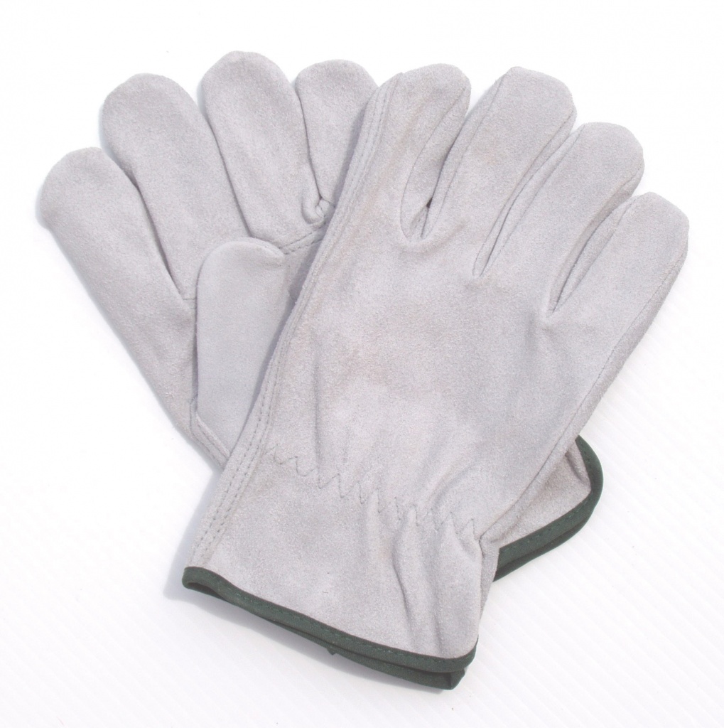 GREY ALL-LEATHER UNLINED GLOVES